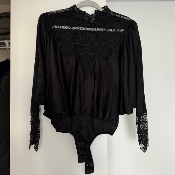 Retrofete | Tops | Retrofete Silk Lace Embroidered Bodysuit | Poshmark